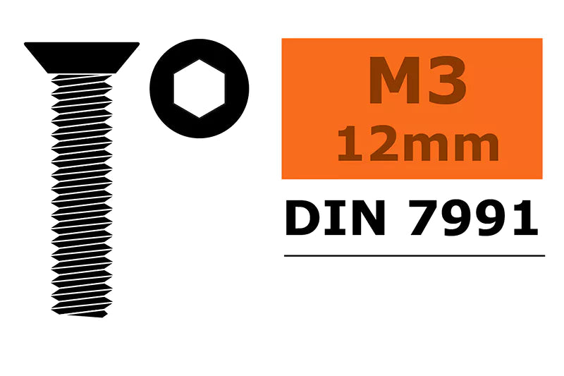 Revtec - Hex Flat Head Screw - M3X12 - Steel - 10 pcs – RC Motorsports